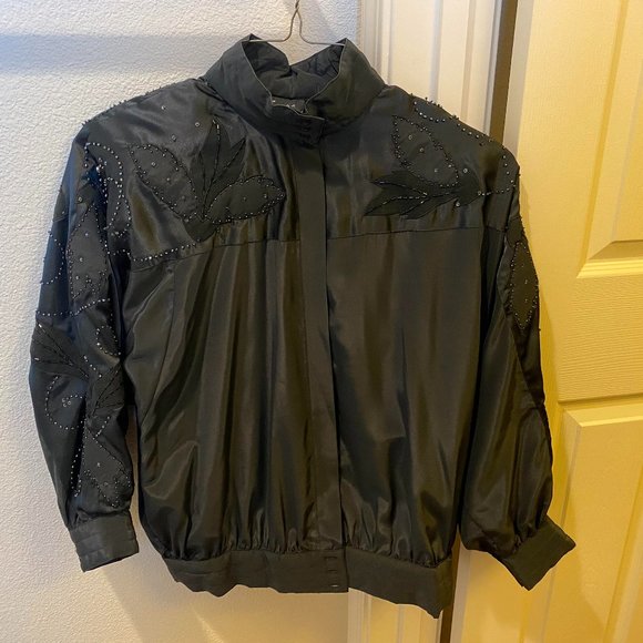 Suzelle | Jackets & Coats | Vintage Suzelle Black Beaded Windbreaker ...